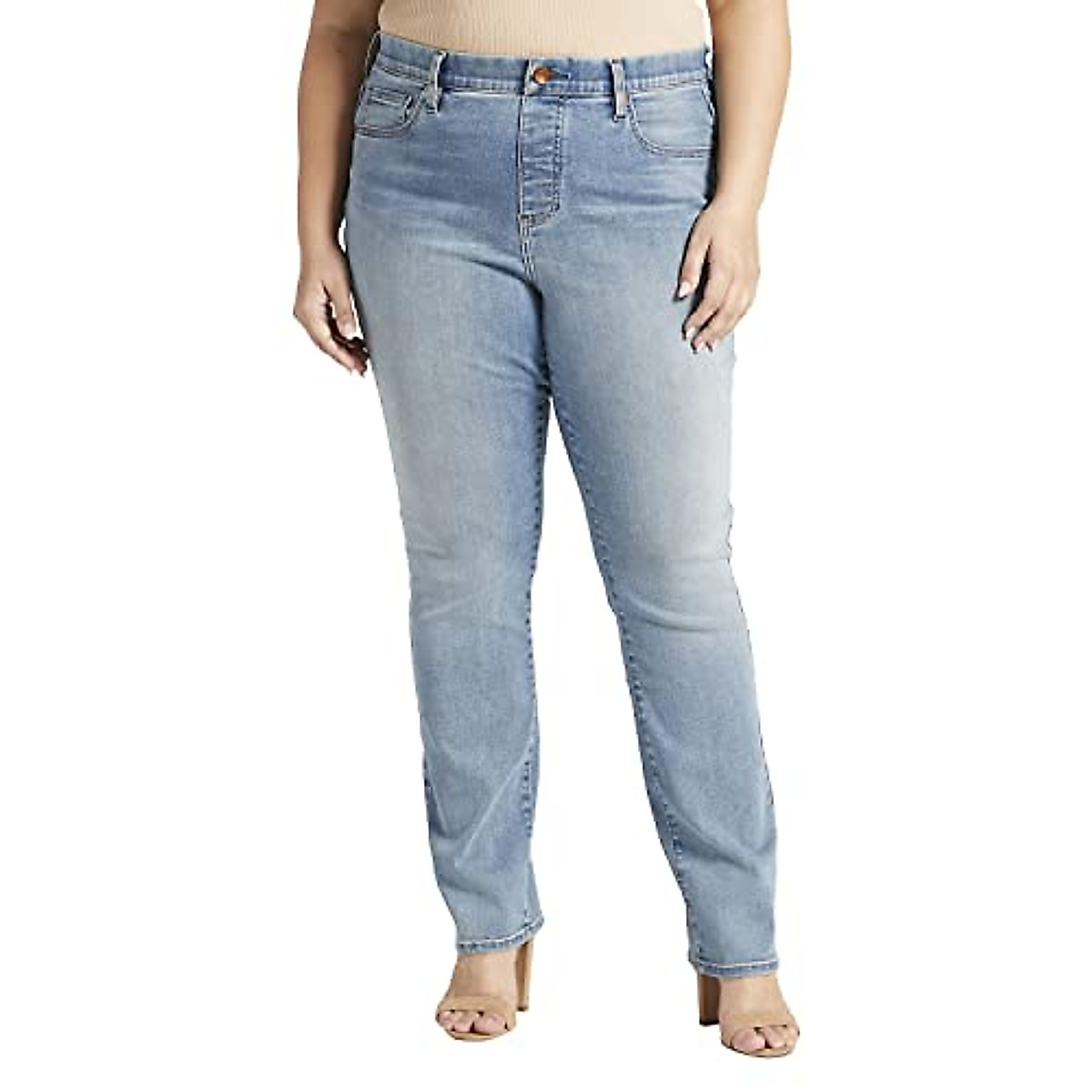 JAG Jeans Women's Plus Size Valentina High Rise Straight Leg Pull-On Jeans-Legacy, Beachside, 18