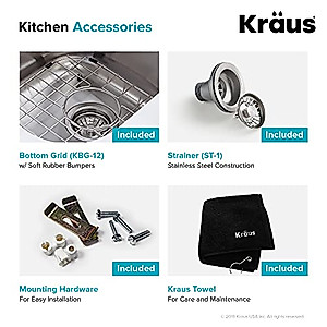 Kraus KBU12 23 inch Undermount Single Bowl 16 gauge Stainless Steel Kitchen Sink