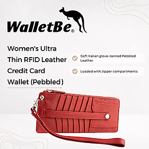 WalletBe Women's Wallet Ultra Thin Leather RFID Credit Card Pebbled Red