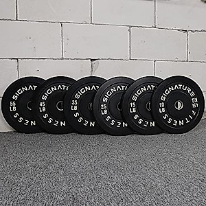 Signature Fitness 2" Olympic Bumper Plate Weight Plates with Steel Hub, 45LB Single, Black