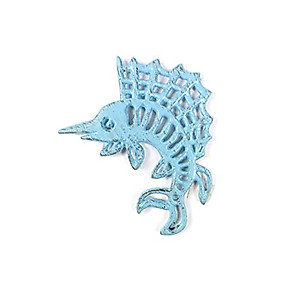 Rustic Light Blue Cast Iron Marlin Trivet 8" - Sea Life Decor - Coastal Living