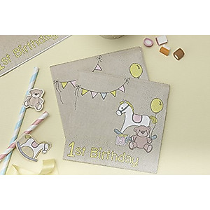 Ginger Ray 1st Party Paper Napkins Rock a Bye Baby First Birthday, 16 Pack