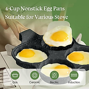 Egg Pan 4 Cup Omelette Pans Nonstick 4 Cute Animal Patterns Versatile Breakfast Skillet Healthy Breakfast Pancake Pan for Eggs, Plett, Crepes, Compatible with Gas Stove and Induction Cooktop (Black)