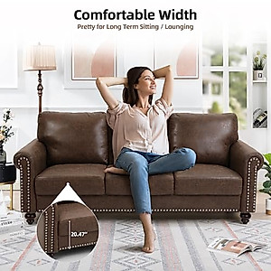 INMOZATA Leather Sofa for Living Room 80 inch Modern Couch, Tufted Cushions Upholstery Leather Couches with Nailhead Trim 3-Seater Sofa for Apartment, Lounge Room,Bedroom,Dark Brown