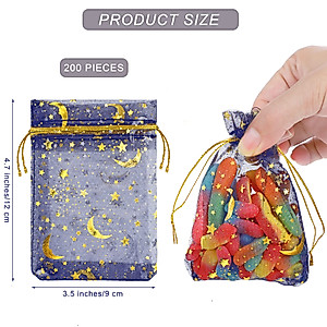 MIMIND 200 Pieces Organza Gift Bags Moon Stars Drawstring Bags Party Favor Jewelry Makeup Bags Candy Chocolate Bags for Wedding, Birthday Party Supplies (3.5 x 4.7 Inches, Navy)