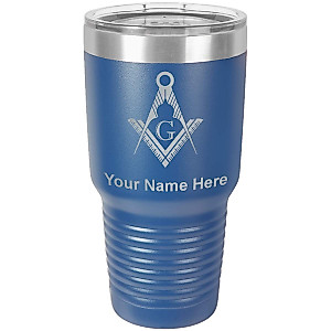 LaserGram 30oz Vacuum Insulated Tumbler Mug, Freemason Symbol, Personalized Engraving Included (Dark Blue)