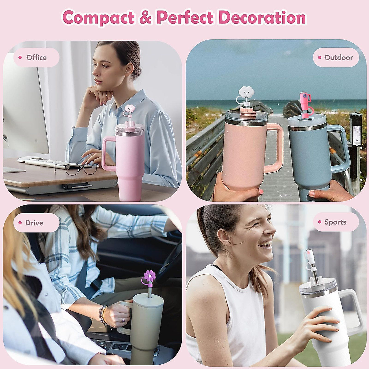 Stanley Straw Cover, 6PCS Silicone Straw Cover Cap for Stanley 40&30 Oz Cup, 10mm 0.4in Leak-Proof Straw Toppers, Cute Stanley Cup Accessories, Straw Cap Stopper for Reusable Straws Tip Lids(Pink)