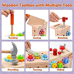 Wdmiya Wooden Toddler Tool Set, Toy Tools for Toddlers 3 4 Year Old and Montessori Educational STEM Toys, 29 Pcs Pretend Construction Toys Birthday Gifts for Boys & Girls.