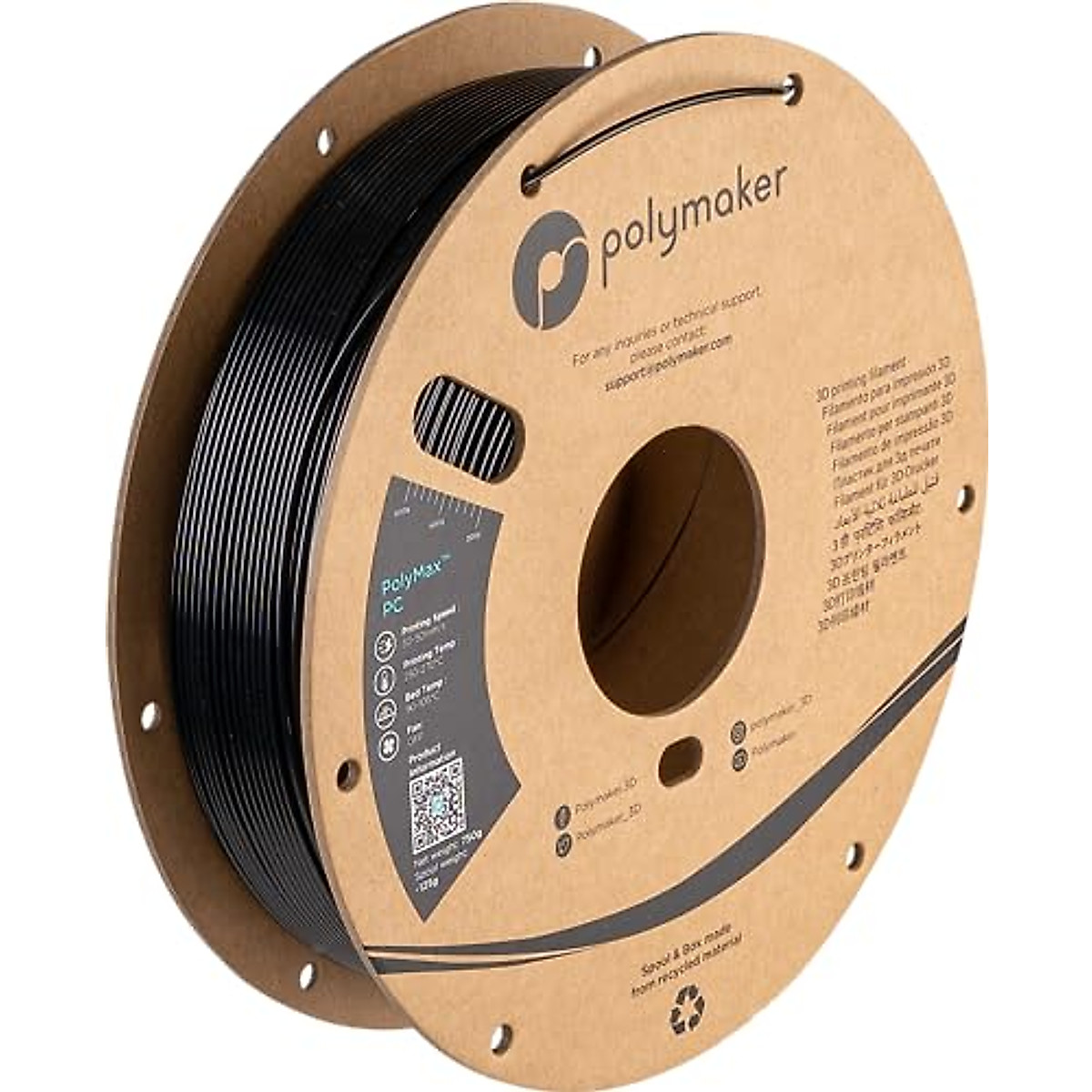 Polymaker Tough PC Filament 1.75mm, Black Polycarbonate Filament 1.75mm 750g Cardboard Spool - PolyMax PC Filament 3D Printer Polycarbonate Filament PC, Tough & High Heat Resistant Black PC Filament