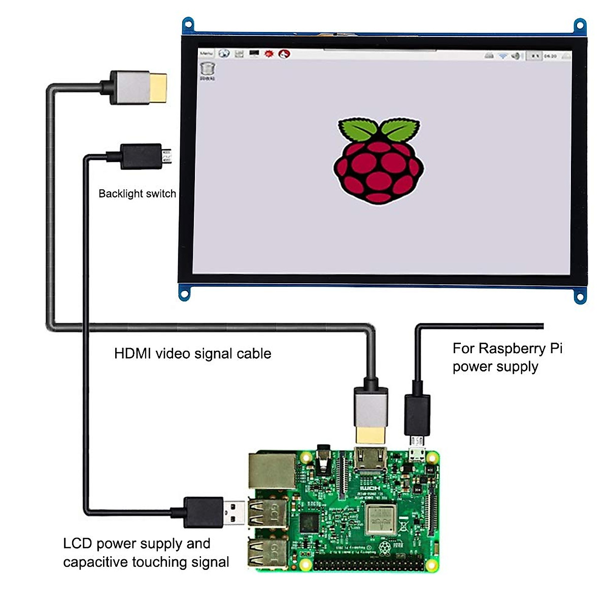 10in Touch Screen, 1024×600 LCD Display with Charging Cable, for Raspberry Pi 4 Screen, for Raspberry Pi/Windows/Ubuntu/Raspbain/Ulinx/Linx