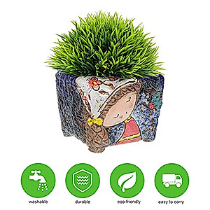 Happyyami Home Decor Outdoor Planters Pottery Succulent Planter Pot Cute Hand Painted Boy Flower Plant Pots Handicraft Bonsai Plant Vase Container for Home Office Decor Blue Indoor Planters Desk Decor