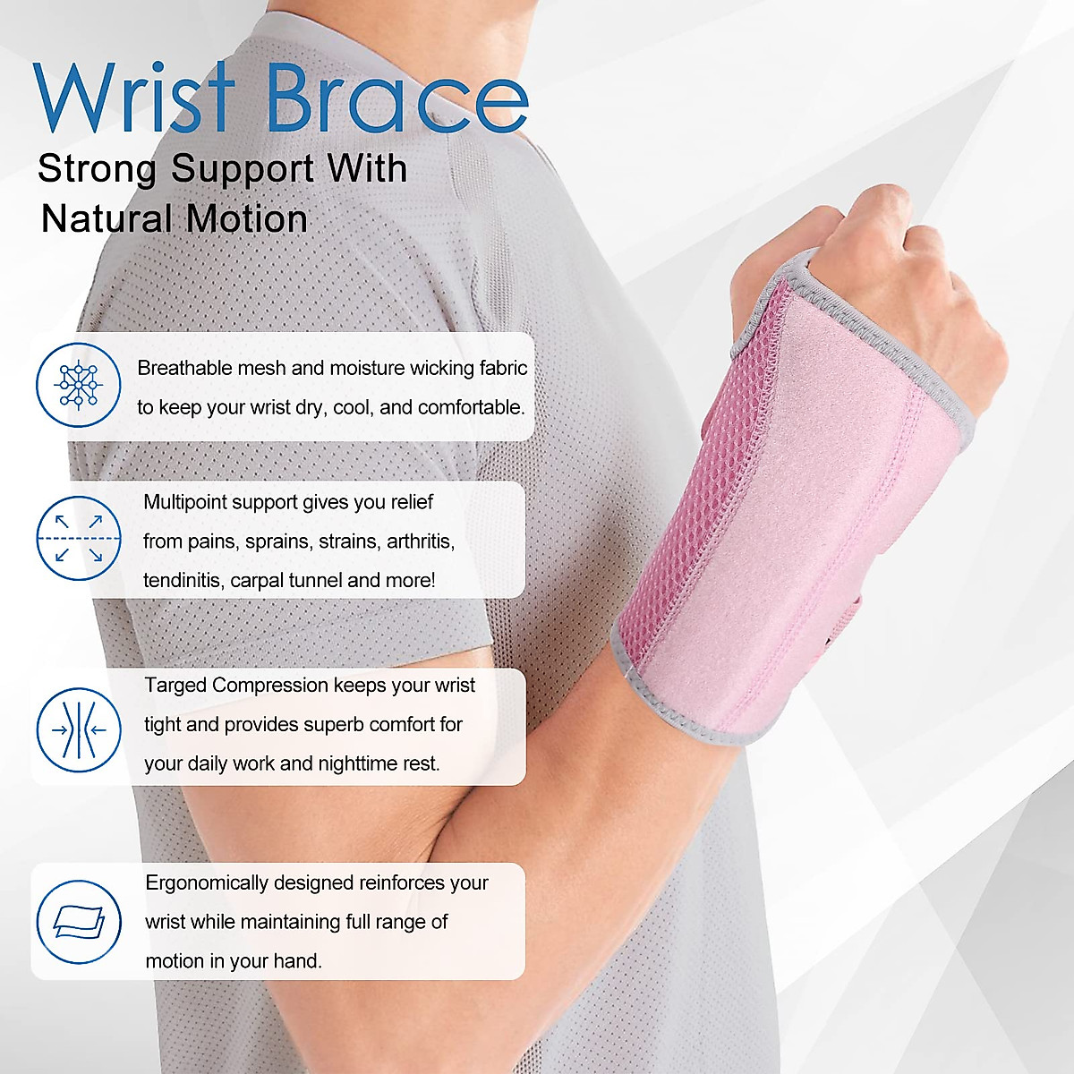 Wrist Brace for Carpal Tunnel, Night Wrist Sleep Support Splint with Compression Sleeve Adjustable Straps for Pain Relief, Arthritis, Tendonitis, Fitness (Right Hand-Pink, S/M (Pack of 1))