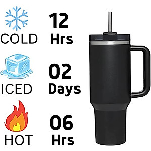SEDBRÖS 40 Oz Tumbler With Handle And Straw Insulated Stainless Steel Travel Mug With Lid For Hot And Cold Drinks Quencher With Lid And Straw Leak Proof Spill Proof Pure Black