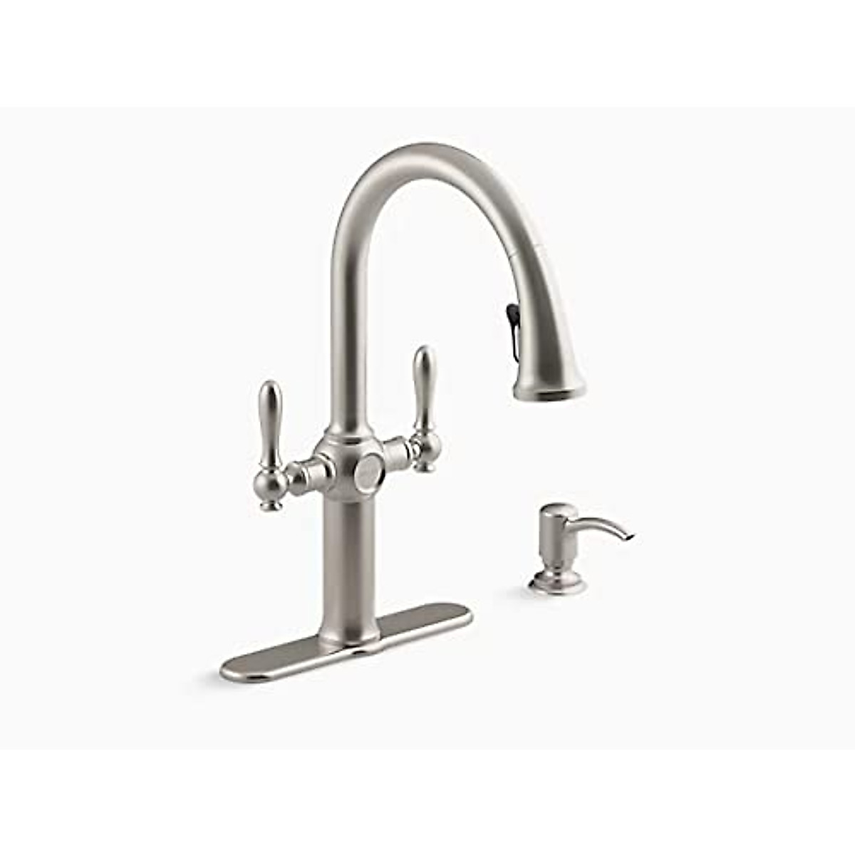 KOHLER K-R24937-SD-VS Neuhaus Pull Down Kitchen Faucet, 2-Spray Faucet, Kitchen Sink Faucet with Pull Down Sprayer in Vibrant Stainless