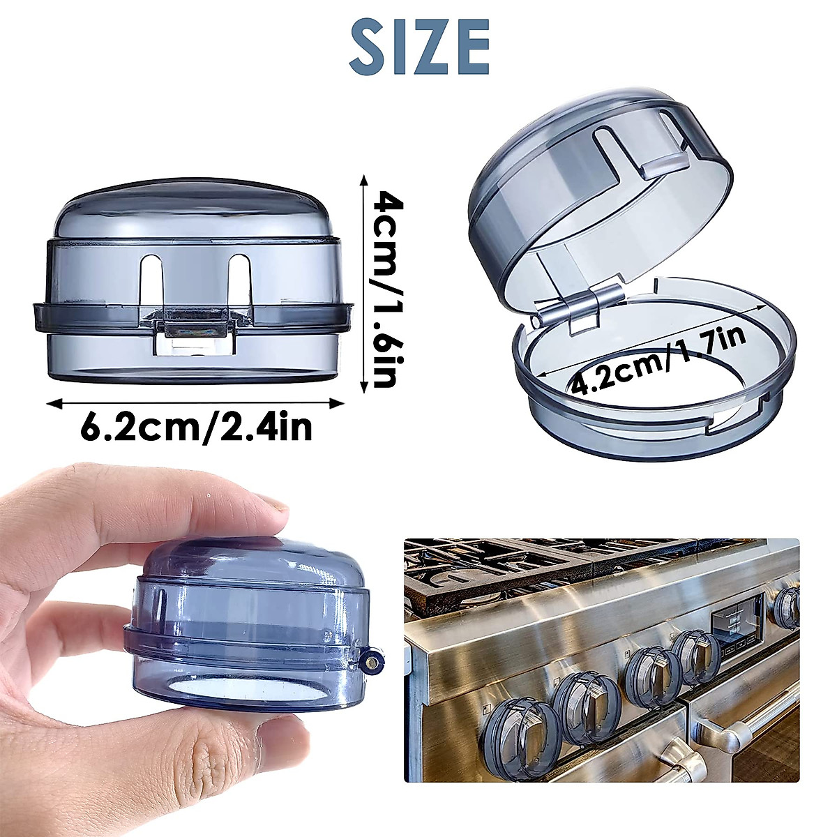 Zariocy 5 Pack Safety Stove Knob Covers, Black Clear Upgraded Unlock Safety Guards for Kitchen Gas and Oven, Stove Guard with Extra Adhesives, Large Universal Design to Protect Kitchen Security