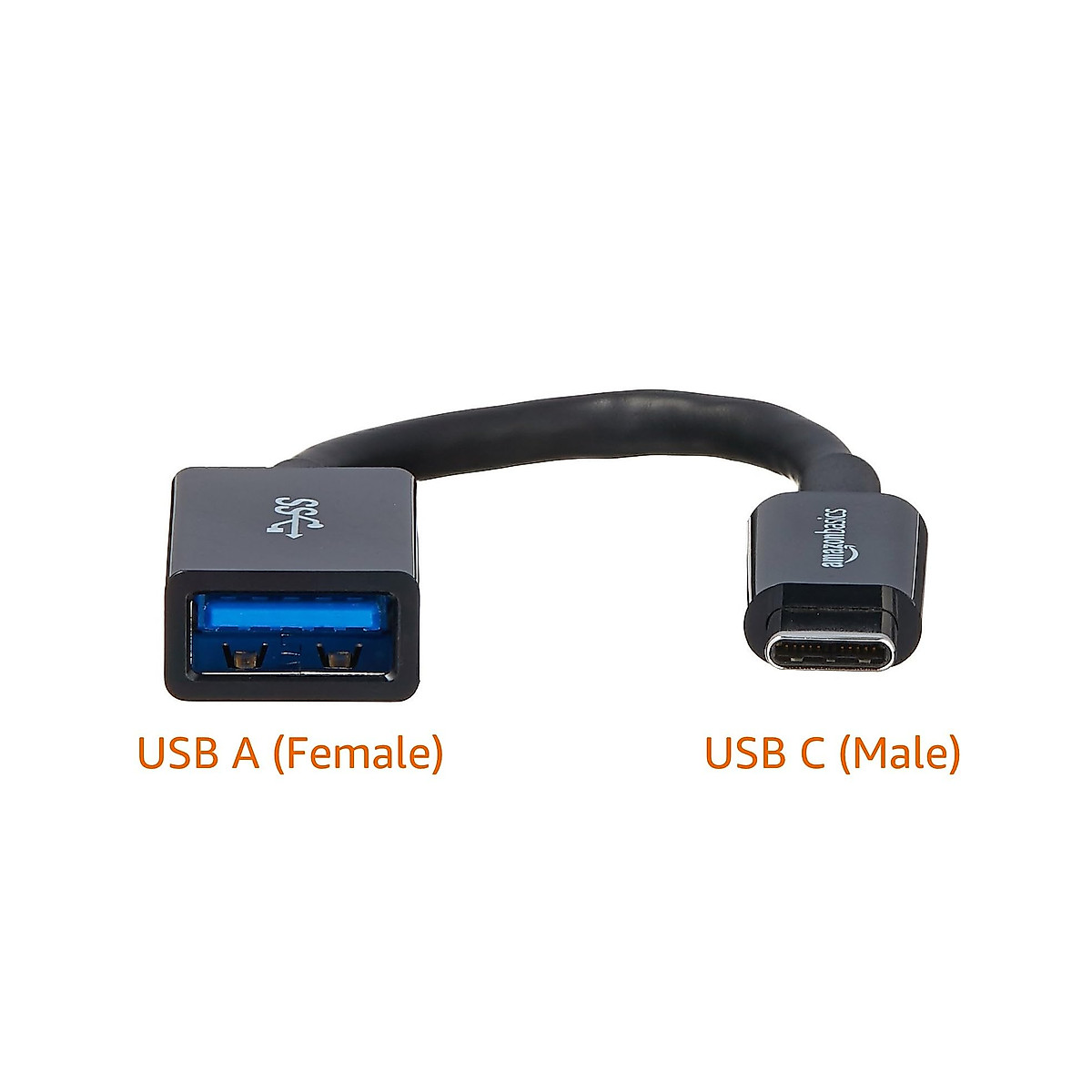 Amazon Basics USB 3.1 USB-C to USB-A Female Adapter Cable Converter, 5Gbps High-Speed, USB-IF Certified, for Laptops, Tablets, Phones (iPhone 16/15), Black