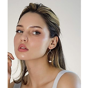 Pomina Lightweight Pearl Hoop Earrings, Gold Teardrop Pearl Dangle Drop Earrings for Women (Rhodium)