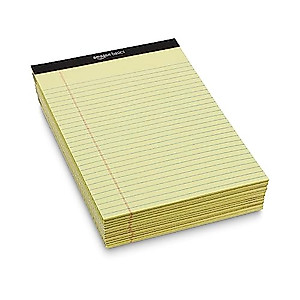 Amazon Basics Wide Ruled Lined Writing Note Pad, 8.5" x 11.75", Canary, 600 Perforated Sheets, 12-Pack of 50