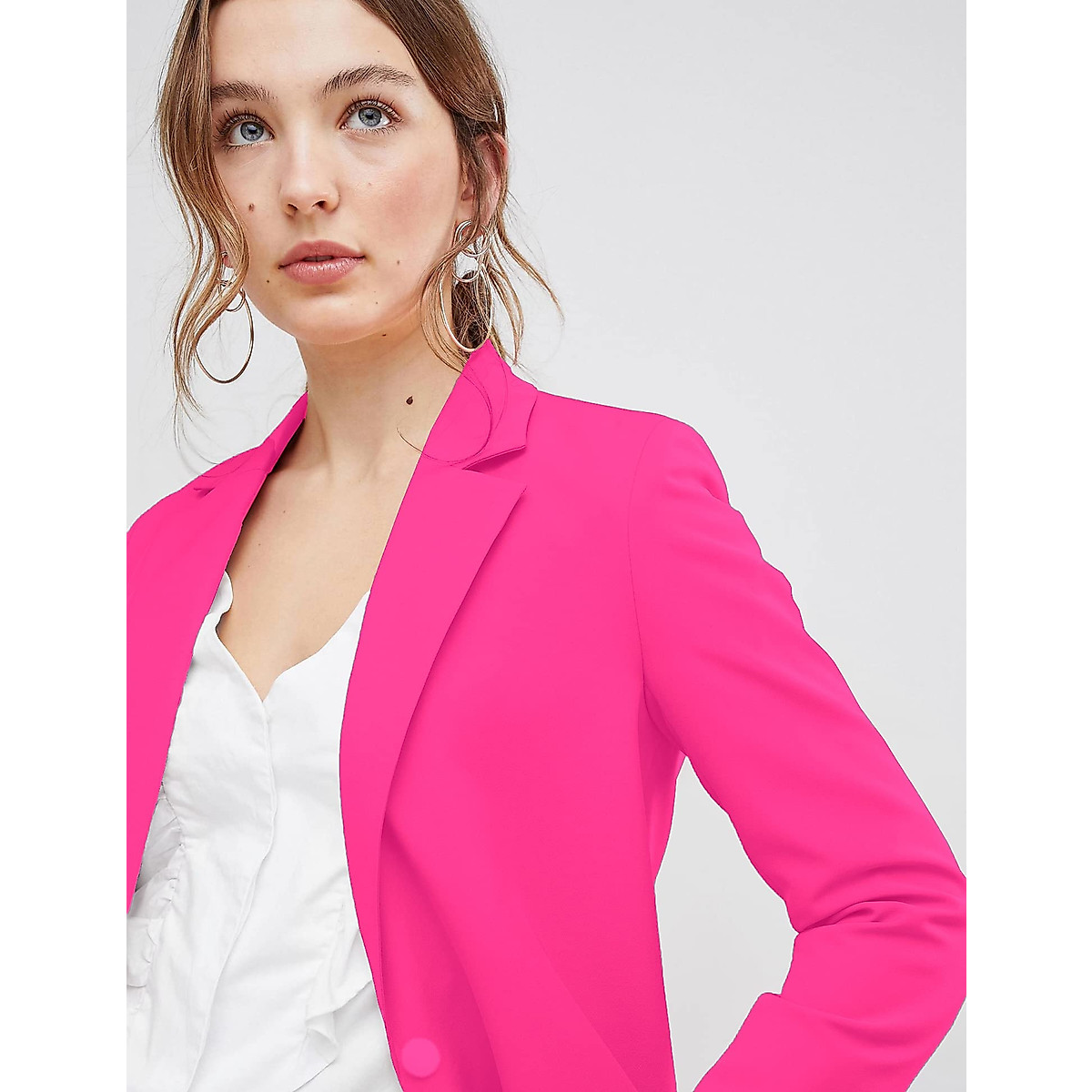 EXTRO&VERT Boyfriend Blazer Jackets for Women Single Button Side Pockets Suit Jacket for Casual Business Hot Pink