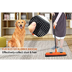 JEHONN Rubber Broom Carpet Rake for Pet Hair Remover, Fur Removal with Squeegee, Portable Detailing Brush Brush, 54 Inches Telescopic Long Handle for Fluff Carpet