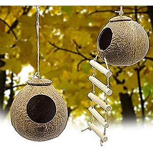 XD Designs Coconut Bird Nest Wooden Coconut Shell Nests Wood Handmade Nest House Hut Cage for Birds Pet Parrot -B