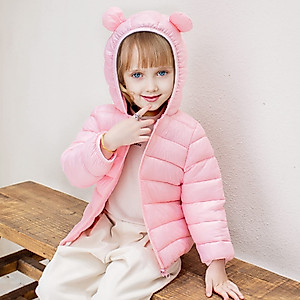 XMWEALTHY Baby Boys Girls Winter Coats Toddler Light Puffer Down Jacket Infant Kids Bear Hoods Padded Outwear Pink 12-18 Months