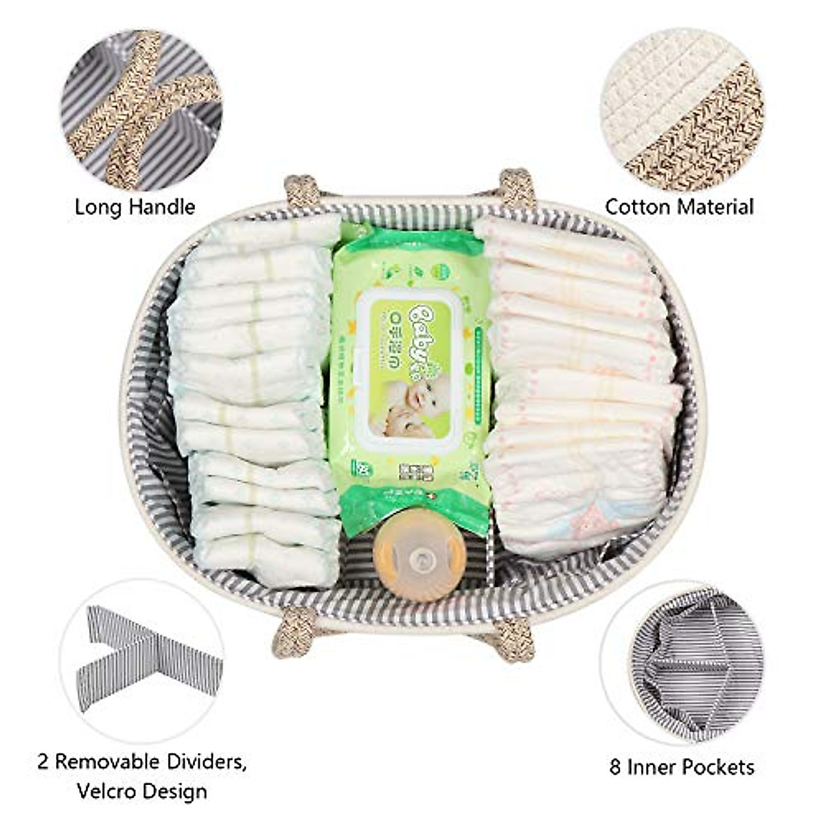 maxgoods Baby Diaper Caddy Organizer -100% Cotton Baby Basket Bin with Removable Divider -Portable Tote Bag Storage Basket for Boy & Girl Nursery Organization (White & Yellow Variegated)