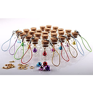 maxmau 25pcs Small Glass Bottles with Cork Stoppers DIY Art Craft Storage 5ml Mini Glass Vials,Tiny Jars for Wedding Party Favors Home Decoration with Connection Accessories Twine Bell