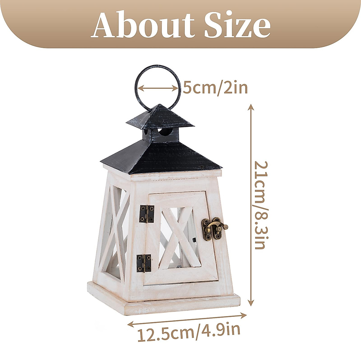 Decorative Candle Lantern Vintage Wood Lanterns with Glass Rustic Hanging Candle Holders Decor for Farmhouse Outdoor Garden Home