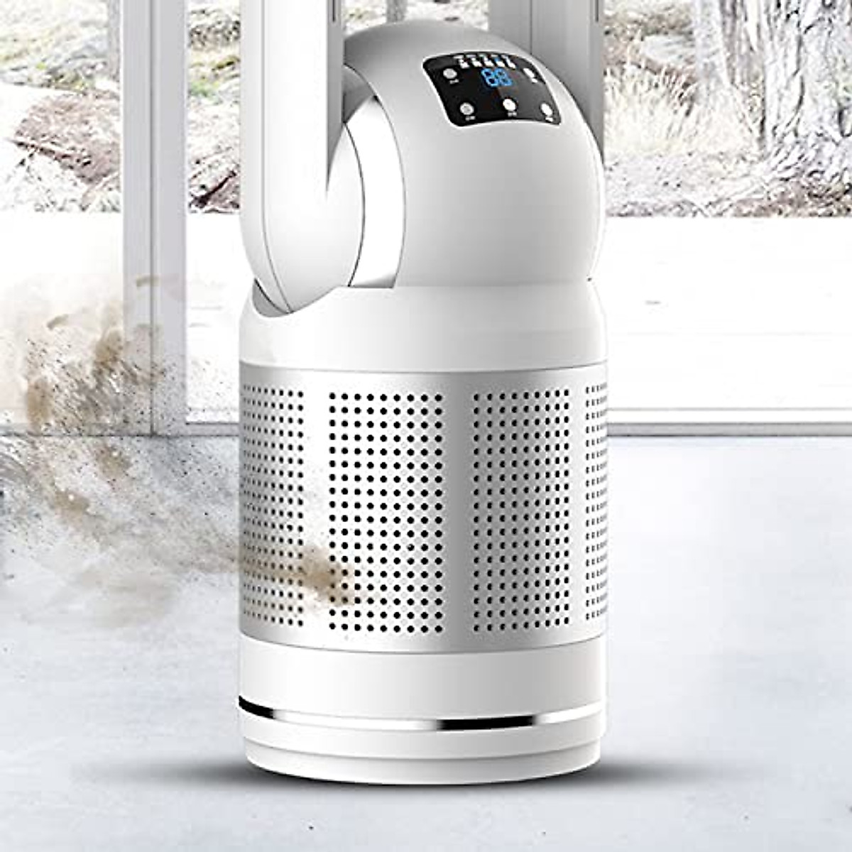 HEATIT Bladeless Fan with Remote and Air Purifier Tower Fan 80° Oscillating with 8 Speeds 8H Timer Air Circulator Fan for Home Bedroom Kitchen and Office White