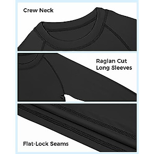 JOCMIC Boy Rash Guard Shirts Boys Swim Shirts UPF 50+ Sun Protection Long Sleeve Quick Dry Shirts Black 8-9Y