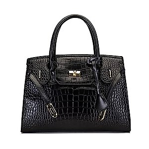 Women Handbags and Purses Ladies Crocodile Pattern Shoulder Bag Top Handle Satchel Tote Work Bag with Shoulder Straps (Black)
