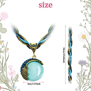 Inbagi 6 Pieces Women Bohemian Necklaces Turquoise Statement Valentine's Day Necklaces Gifts Boho Twist Woven Rope Chunky Chain Turquoise Rhinestone Pendant Jewelry Vintage Collar Necklace for Ladies
