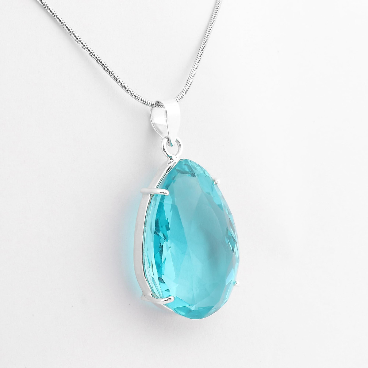 GEMHUB Silver Pendants 97.50 Carat Blue Topaz Pendant Gemstone Necklace Sterling Silver Pendant