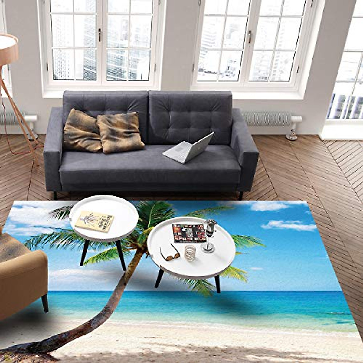 Fantasy Staring Area Rugs for Living Room & Bedroom, Palm Trees Tropical Summer Season Non-Slip Modern Carpet Children Playroom Soft Carpet Floor Mat Home Decor 2' x 3'
