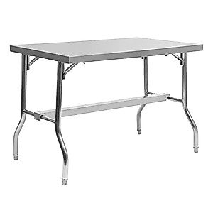 Stainless Steel Kitchen Prep Table, 48 x 24 Inches Folding Commercial Worktable Workstation, 1102 lbs Load, Heavy-Duty Kitchen Work Table w/Under Shelf, Kitchen Island for Restaurant Home Outdoor BBQ