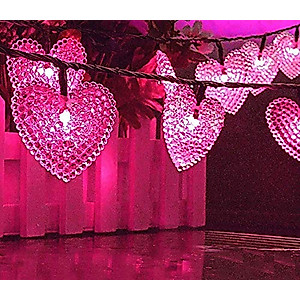 LAFEINA Solar Powered String Lights, 20ft 30 LED Solar Heart-Shaped String Lights Waterproof Ambiance Lighting for Outdoor Patio Garden Christmas Wedding Party Decoration (Pink)