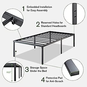 IMUsee Heavy Duty Twin Size Platform Bed Frame with 18 inch Large Under Bed Storage Space, Sturdy Metal Frame/Mattress Foundation/No Box Spring Needed/Easy Assembly/Noise-Free