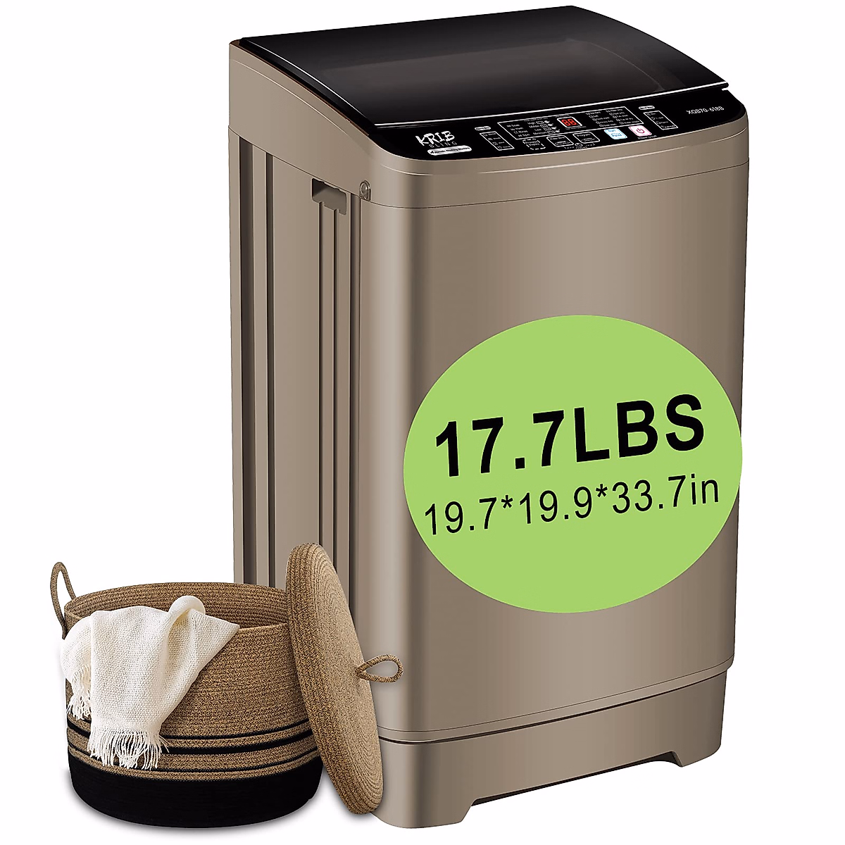 KRIB BLING 17.7 lbs Full Automatic Washing Machine with LED Display Compact Washing Machine with Drain Dump, 10 Wash Programs and 8 Water Levels Ideal for Dorms, Apartments, RV, Gold, KB03 GOLD6-3