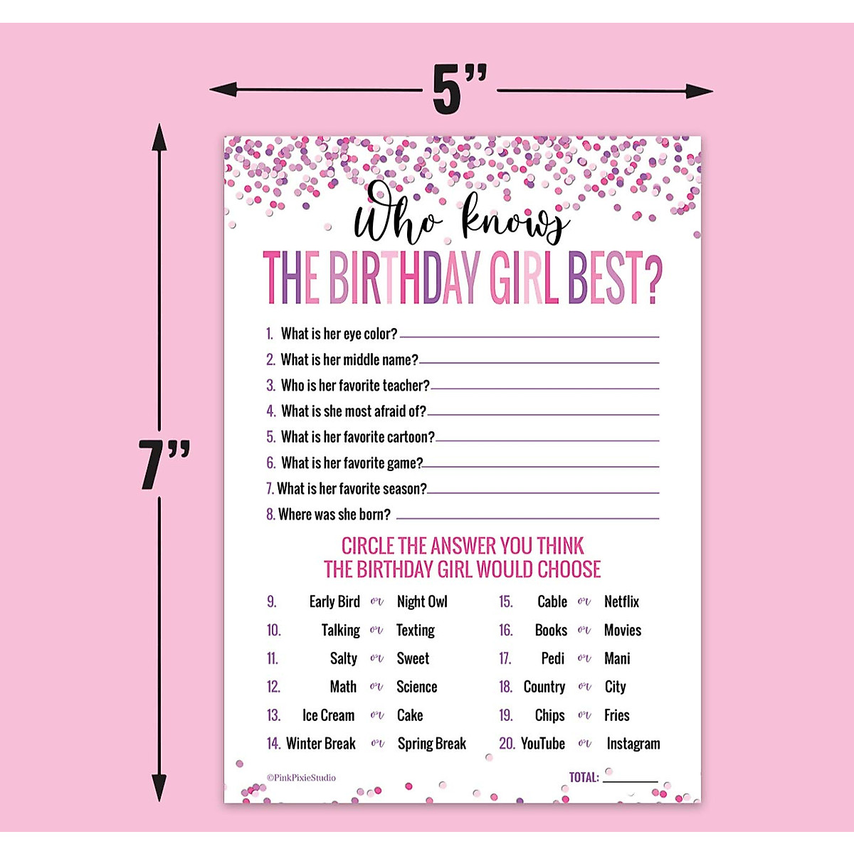 15 Who Knows The Birthday Girl Best Game Cards- for Child or Teen- Fun and Easy Game for Party or Sleepover- Girl Birthday Supplies, Activity, Decorations