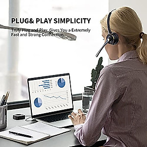 【Upgraded】 Bluetooth Headset with Microphone, Trucker Bluetooth Headset with Advanced Adapter and Charging Base, Bluetooth or USB Cable Connect for Computer/Home Office/Trucker/CallCenter/CellPhones