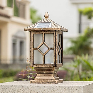 MODEBHD Aluminum Metal Vintage Outdoor Solar Post Light IP54 Waterproof Garden Lawn Lamp Two-Tone LED Column Light Exterior Wall Post Pillar Lights Patio Garden Villa Door Pillar Table Lights