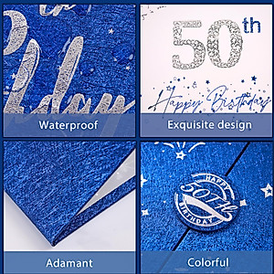 Crenics 50th Birthday Decorations for Men or Women, Creative 50th Birthday Guest Book Alternative, Blue and Silver 50 Birthday Signature Book 18 x 12 inch, Great 50th Birthday Gifts