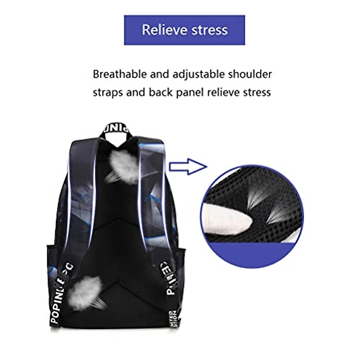 ETAISHOW Geometric-Print Boys Backpack for Elementary Middle School Kids Bookbag School Bag for Teens Black Blue