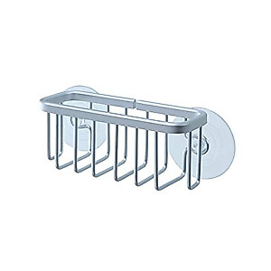 SunnyPoint NeverRust Kitchen Sink Suction Holder for Sponges, Scrubbers, Soap, Kitchen, Bathroom, 6"L x 2.36" W x 2.56"H , Aluminum (Mat Silver, Set of 1)