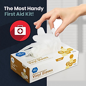 MED PRIDE Medical Vinyl Examination Gloves (Small, 100-Count) Latex & Rubber Free, Ultra-Strong, Clear Disposable Powder-Free Gloves for Healthcare & Food Handling Use