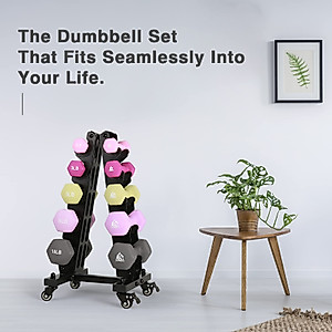 LIONSCOOL Premium Neoprene Dumbbell Set With Solid Portable Steel Rack For Home Gym, 5 Pairs of Free Hand Weights Included(2LB, 3LB, Ideal For Strength Training, Full Body Workout and Muscle Toning