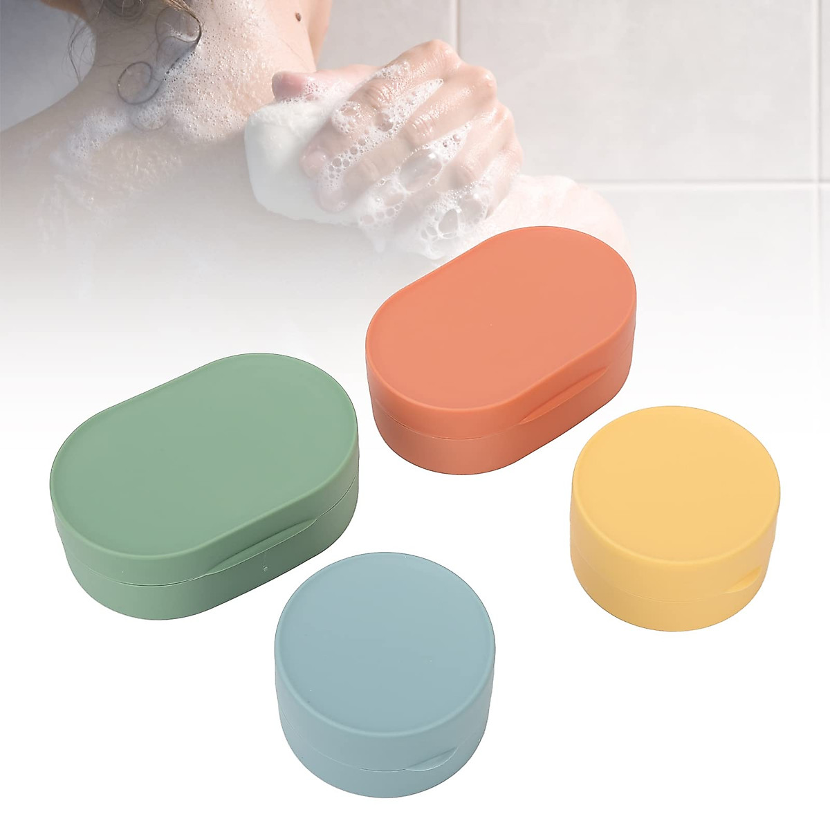 4pcs Soap Cases, Portable Round Oval Soap Holders, Travel Plastic Soap Case, Portable Soap Box Tray, Toilet Soap Containers Storage Boxes with Foaming Nets for Home, Bath, Hiking, Traveling