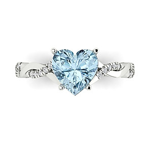 Clara Pucci 2.19ct Heart Cut Criss Cross Solitaire Halo Created Aquamarine Designer Anniversary Bridal Engagement Ring 14k White Gold 11
