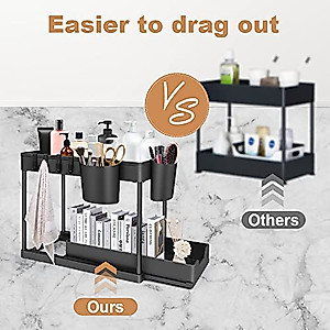 Under Sink Organizers And Storage 2 Pack Under Sink Organizer Under Sink Storage for Bathroom 8 Hooks And 4 Hanging Cups, The Bottom is Pull-Ou Tstorage, Suitable for Kitchen, Bathroom, Study Black